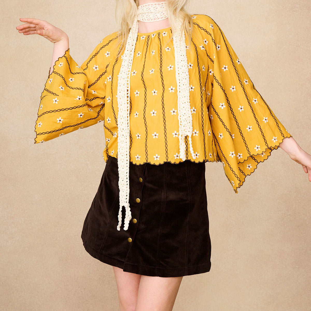 Women's Yellow Embroidered Smock Top – The Hippie Shake